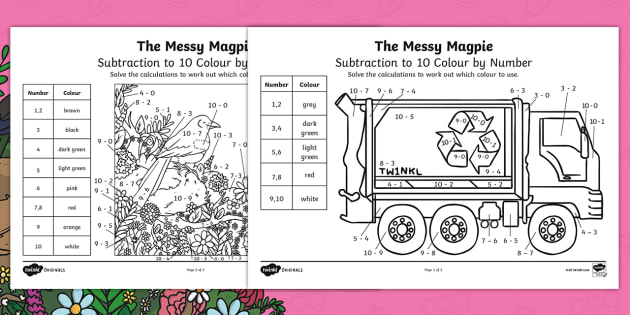 The Messy Magpie Subtraction To 10 Colour By Number the-messy-magpie-subtraction-to-10-colour-by-number
