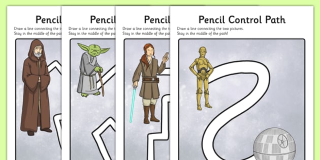 Space Wars Themed Pencil Control Path Worksheets