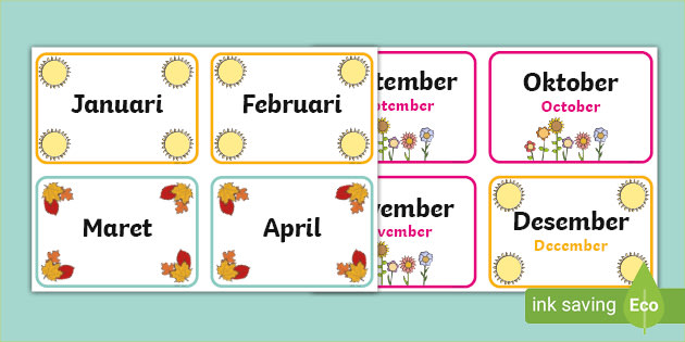 Months of the Year Flashcards Indonesian (teacher made)