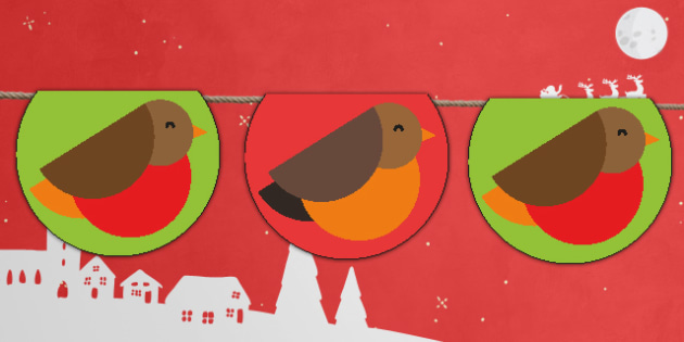 Cute Christmas Robin Bunting - cute, christmas, robin, bunting