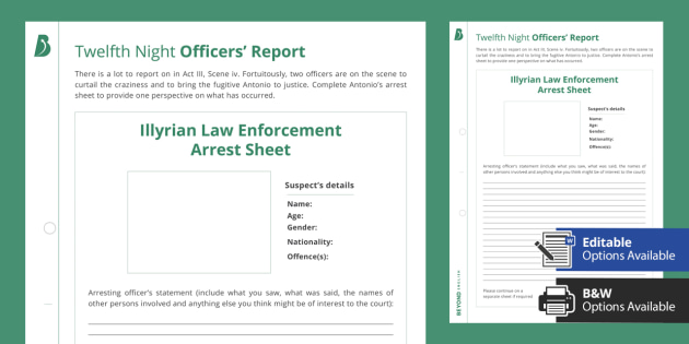 Twelfth Night: Officers' Report Worksheet | GCSE Shakespeare