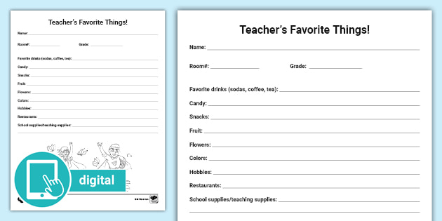 Teacher's Favorites Form | Printable Questionnaire | K-5