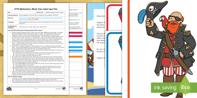 EYFS Maths: Comparing Pirate Treasure Whole Class Adult Input Plan and