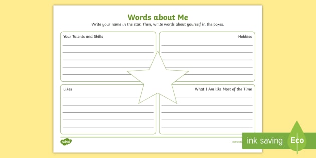 KS1 Words About Me Worksheet / Worksheet