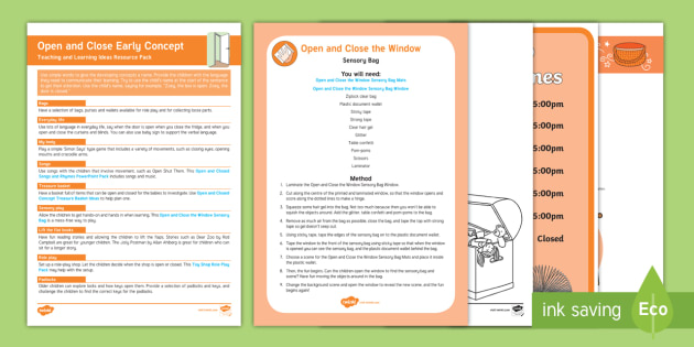 Open and Closed Early Concept Teaching and Learning Ideas Resource Pack