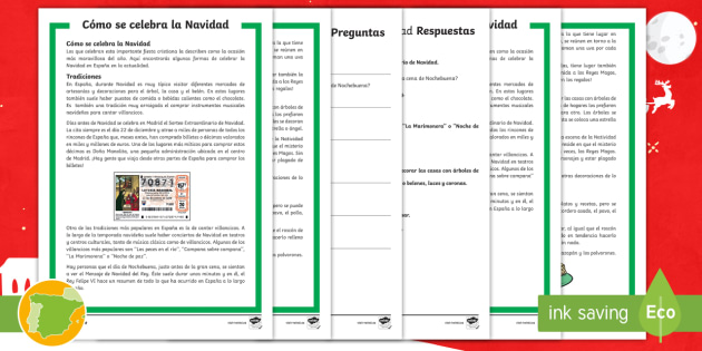 Comprensión lectora de atención a la diversidad: Cómo se celebra la Navidad