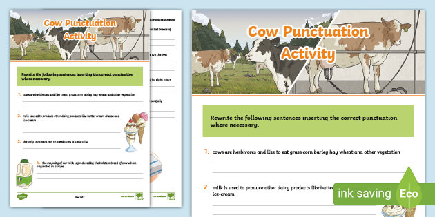 Cow-Themed Punctuation Activity (teacher made)