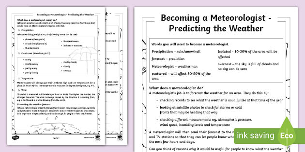 Predicting Weather Worksheets