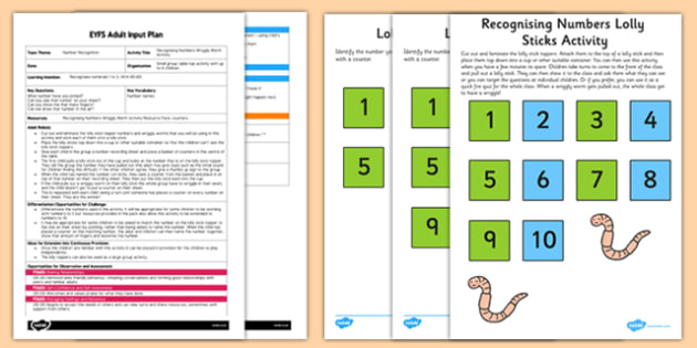 Recognising Numbers Wriggly Worm Activity EYFS Adult Input Plan and ...
