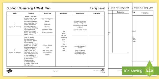 Outdoor Numeracy Early Level Planning Template