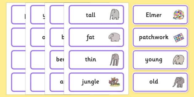 Word Cards to Support Teaching on Elmer (teacher made)