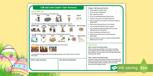 Talk and Learn: Easter Home Learning Summary (teacher made)