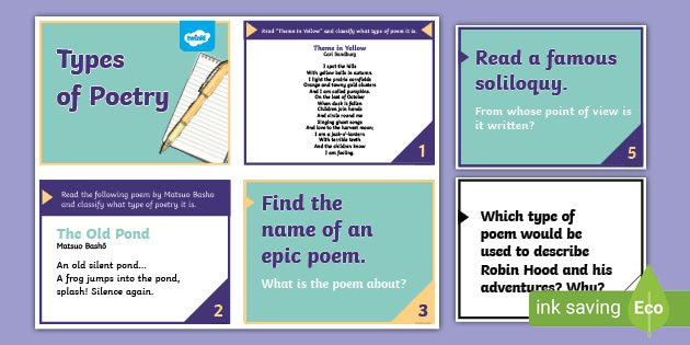 Types of Poetry Challenge Cards | Printable | Twinkl USA