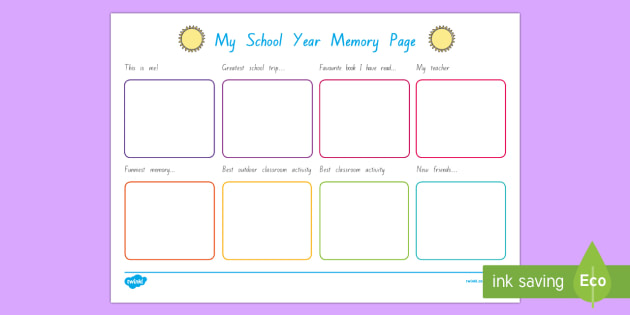 School Year Memory Write Up Worksheet