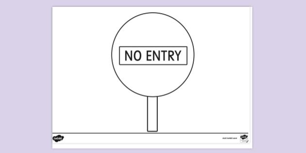 No Entry Road Sign Colouring Sheet