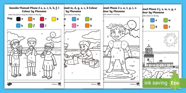 Seaside-Themed Colour by Phoneme Activity Sheets