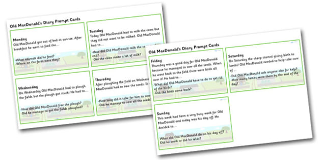 On The Farm Diary Writing Prompt Cards (teacher made)