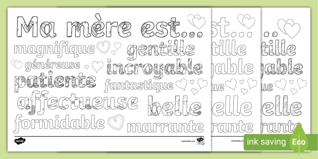 👉 French: Mother's Day Describing Words Sheet