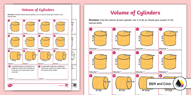 Surface Area And Volume Of A Cylinder Worksheets