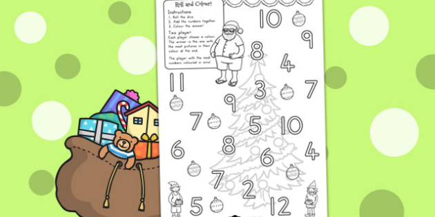 Christmas Colour and Roll Worksheet (teacher made)