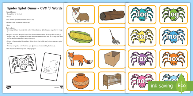 Spider Splat CVC 'o' Word Game (teacher made)