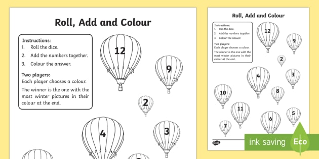 Hot Air Balloon Roll and Colour Dice Addition Activity - addition