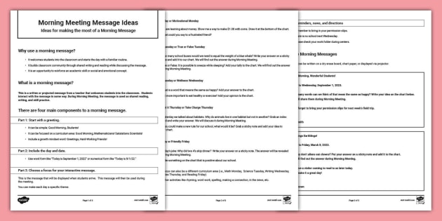 Morning Meeting Message Ideas (teacher made)