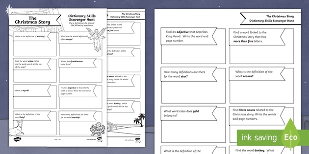 The Christmas Story Dictionary Skills Scavenger Hunt