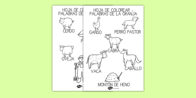 En la granja Hojas de colorear de vocabulario (teacher made)