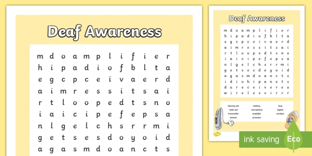 Deaf Awareness Equipment Word Search (teacher made)