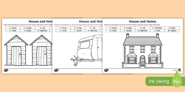 Houses and Homes Addition and Subtraction to 10 Colour by Number
