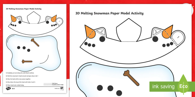 3D Melting Snowman Christmas Craft teacher Made 