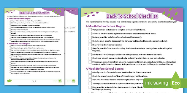 Primary Back to School Student Checklist - K-3