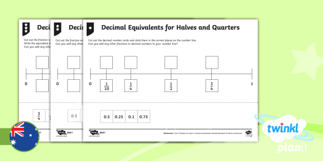 Year 4 Decimal Equivalents for Halves and Quarters Home Learning