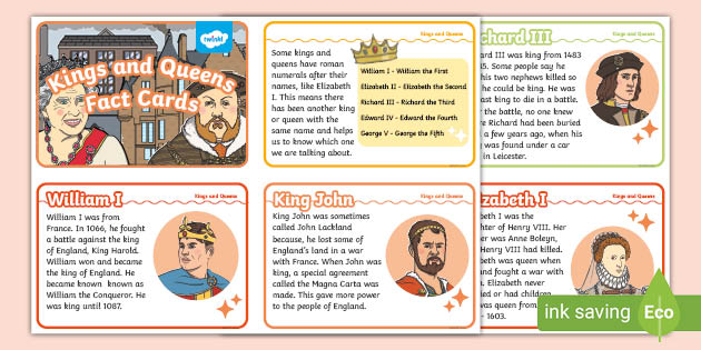 Kings and Queens Fact Cards (teacher made)