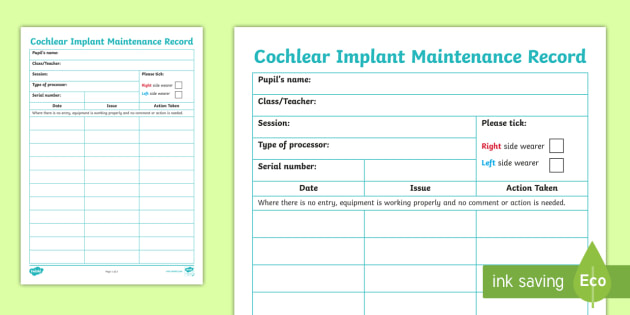 Unilateral Cochlear Implant Maintenance Record