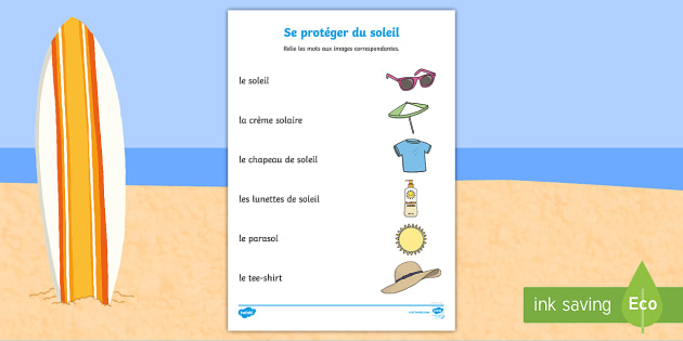 Feuille d'activités avec des mots et des images à relier : Se protéger du