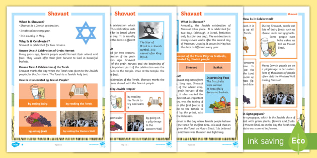 KS1 Shavuot Differentiated Fact File (teacher made)