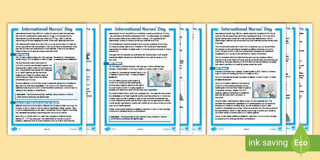 UKS2 International Nurses Day Differentiated Reading Comprehension Activity
