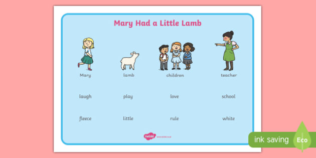 Mary Had a Little Lamb Word Mat