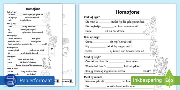 Homofone Aktiwiteit (teacher made)