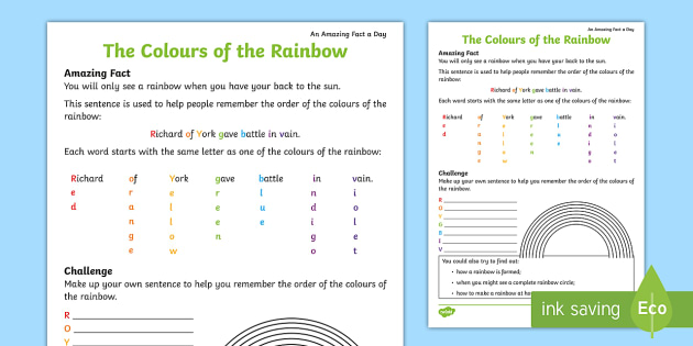 The Colours of the Rainbow Worksheet (teacher made)