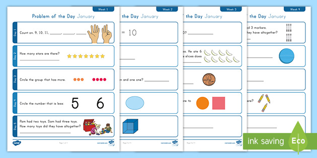 Kindergarten Math Problem of the Day - January Activity