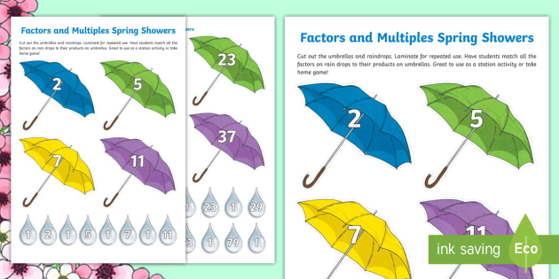 Factors and Multiples Worksheet - Spring Showers Activity