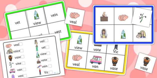 Initial v Sound Bingo and Lotto Game (teacher made)