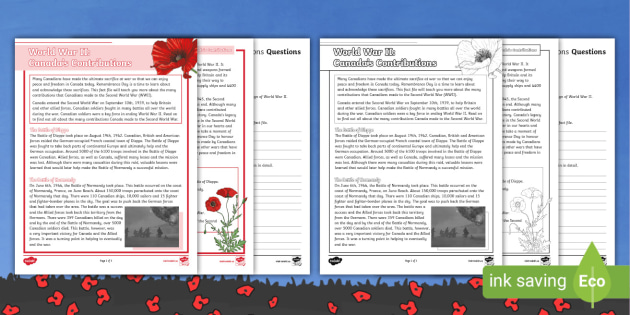 World War II: Canada's Contributions Fact File - Grades 4-6