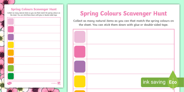 Spring Colours Scavenger Hunt Activity (teacher made)
