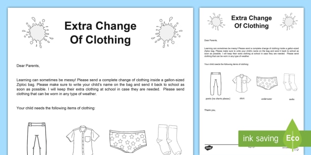 Extra Change of Clothing Editable Letter - USA Beginning of