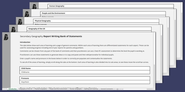 GCSE Geography Report Statements Differentiated Spreadsheet
