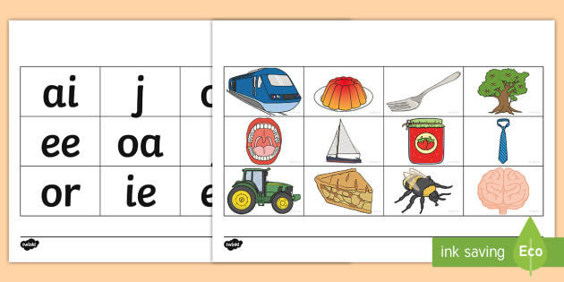 Phonics ai,j,oa,ie,ee,or Barrier Game (teacher made)